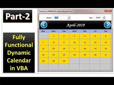 Fully Functional Dynamic Calendar Control In VBA Part 2 YouTube