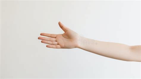 Outstretched Bare Human Arm Against Neutral Background Stock