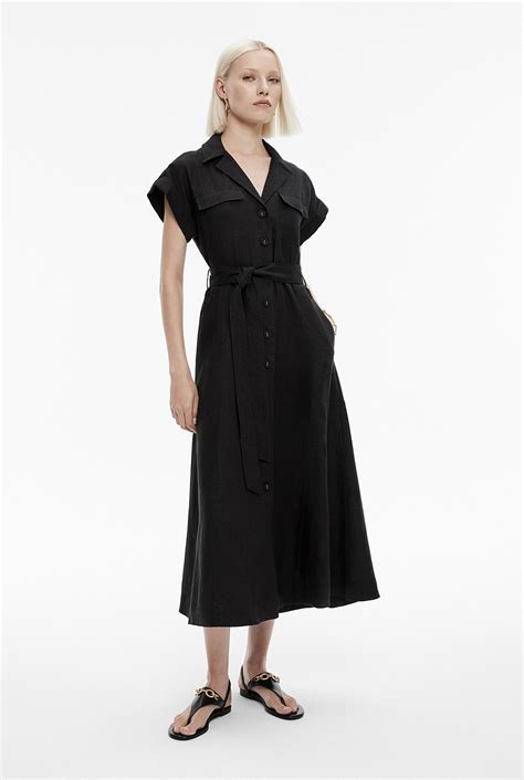 Black Linen Utility Shirt Dress Womens Christmas Party Dresses