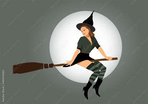 Sexy Witch Flying On Broom Stock Vector Adobe Stock