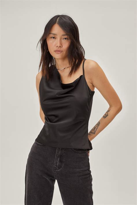 Satin Asymmetric Cowl Neck Cami Nasty Gal