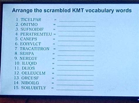 Arrange The Scramblod KMT Vocabulary Words 1 StudyX