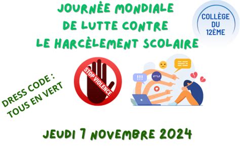 Journée Mondiale De Lutte Contre Le Harcèlement Scolaire Collège Du