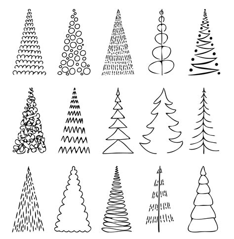 Sapin De Noël Noir Et Blanc Ensemble Sapin Dessin Au Trait Icône