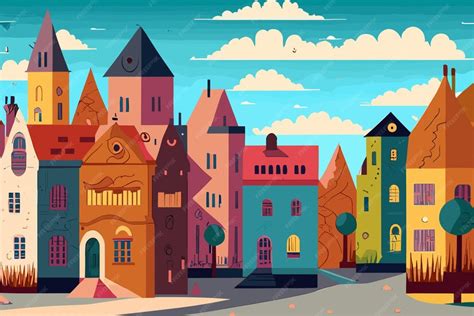 Premium Vector Cartoon Medieval Town Vector Illustration In Flat