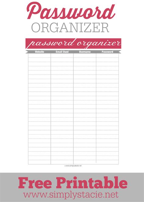 Password Organizer Free Printable