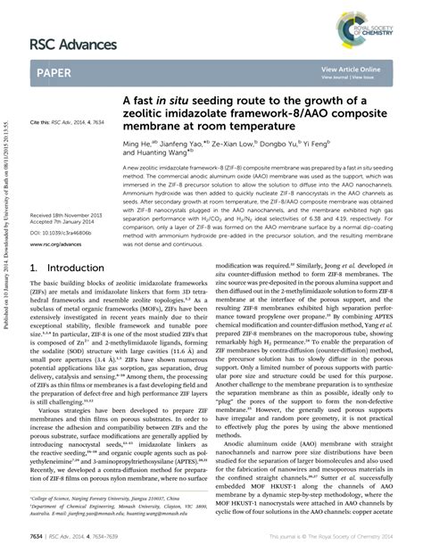 Pdf A Fast In Situ Seeding Route To The Growth Of A Zeolitic Imidazolate Framework 8aao