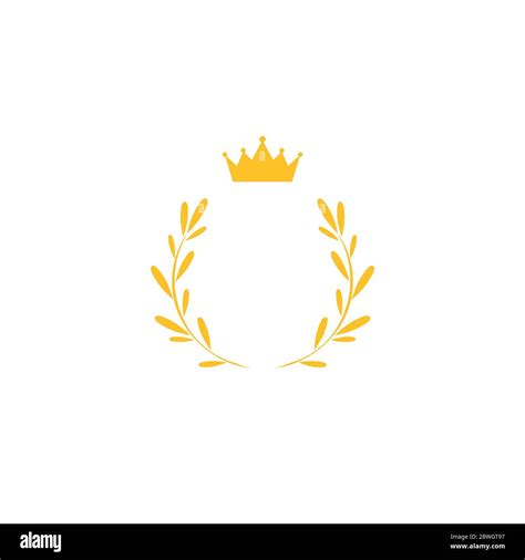 Gold Laurel Wreath With Crown Icon Vector Flat Illustrationisolated On