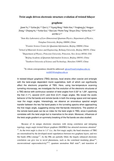 Pdf Twist Angle Driven Electronic Structure Evolution Of Twisted Bilayer Graphene