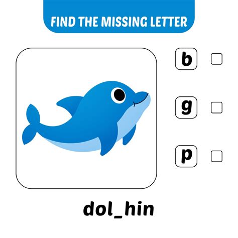 Find The Missing Letter Dolphin Vector 11632954 Vector Art At Vecteezy