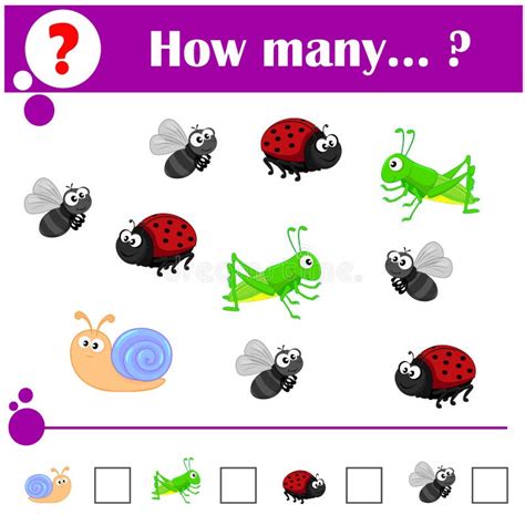 Count How Many Items And Write The Result Insects Ladybug Grasshopper