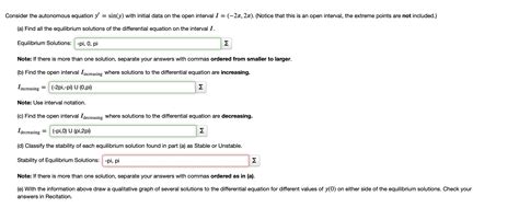 Solved Consider The Autonomous Equation Y Sin Y With Chegg