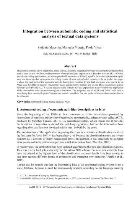 Pdf Integration Between Automatic Coding And Statistical Analysis Of Textual Data Systems