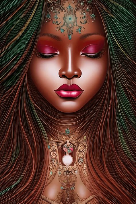 Gorgeous Brown Melanin Skin Green Eyes Dark Red Lips Dark · Creative Fabrica