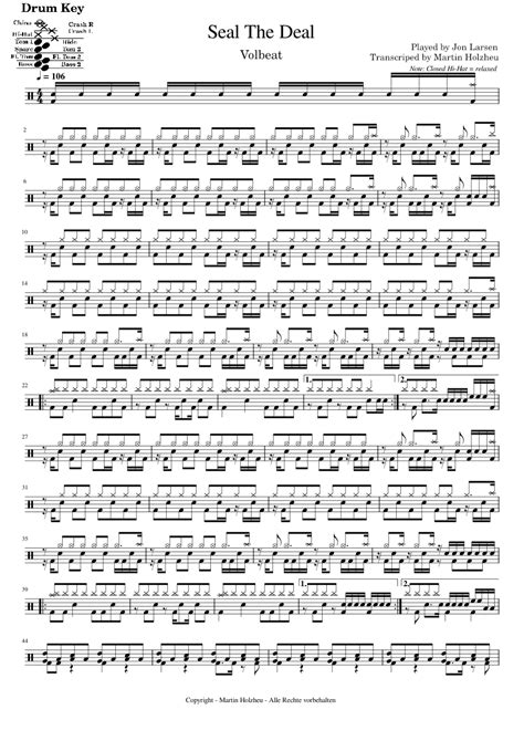 Seal The Deal Volbeat Drum Tabs Sheet Music For Drum Group Solo