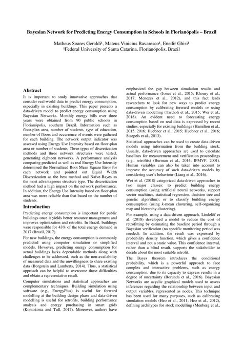 Pdf Bayesian Network For Predicting Energy Consumption In Schools In Florianópolis Brazil