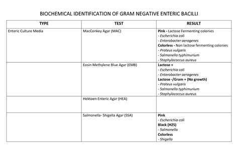 Solution Biochemical Identification Of Gram Negative Enteric Bacilli