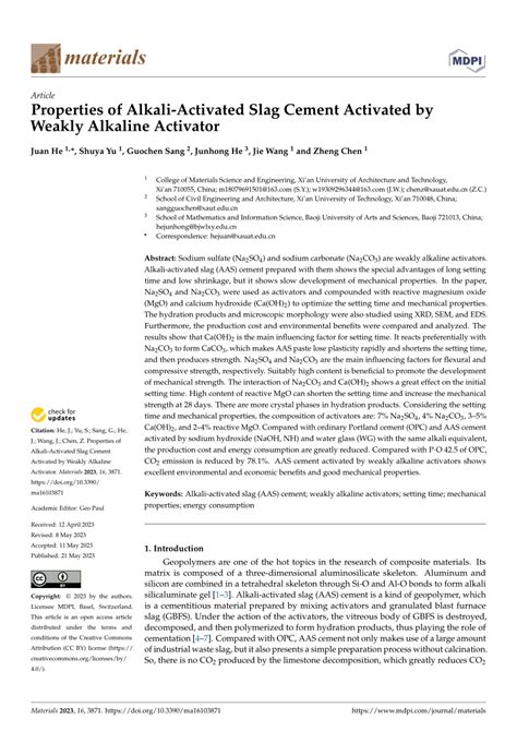 Pdf Properties Of Alkali Activated Slag Cement Activated By Weakly Alkaline Activator