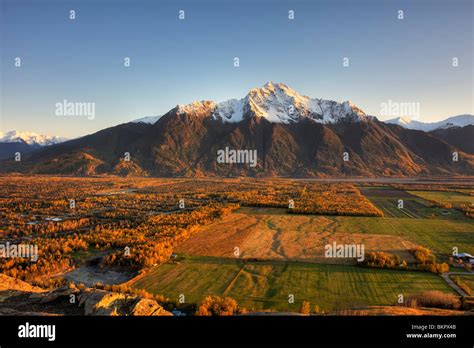 Sunset On Pioneer Peak And Farm Fields Near Palmer Alaska During