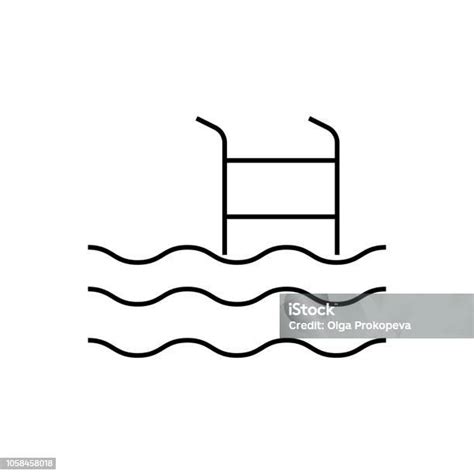 웹 및 모바일 현대 최소한의 평면 디자인 사다리 아이콘 얇은 선으로 수영장 벡터 밝은 회색 배경에 어두운 회색 아이콘입니다 그림자에 대한 스톡 벡터 아트 및 기타 이미지