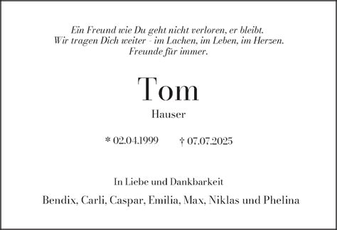 Traueranzeigen Von Tom Hauser Hamburgertrauer De