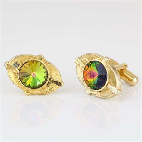 Vintage Gold Tone Multicolored Gemstone Swank Cufflinks Set Aandv Pawn