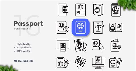 Passport Outline Icons Icons Ft Icons And Passport Envato Elements