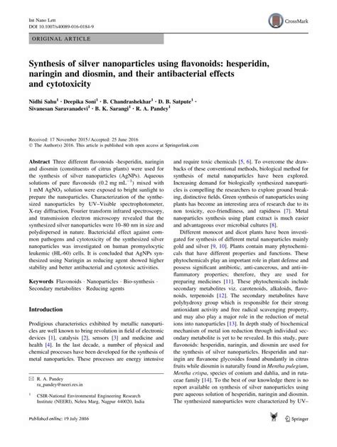 Pdf Synthesis Of Silver Nanoparticles Using Flavonoids Hesperidin Dokumen Tips