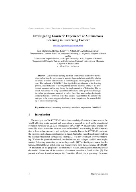 Pdf Investigating Learners Experience Of Autonomous Learning In E