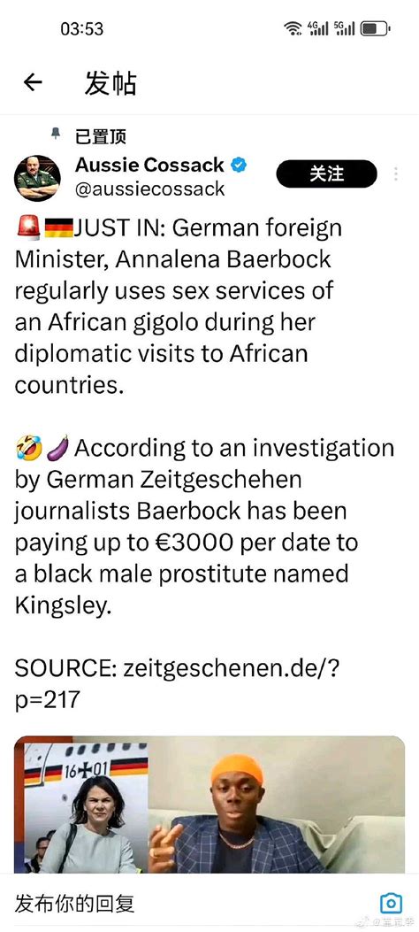 德国女外长贝尔博克，在非洲出差期间召黑人男妓 ，每天花3000欧元。 雪球