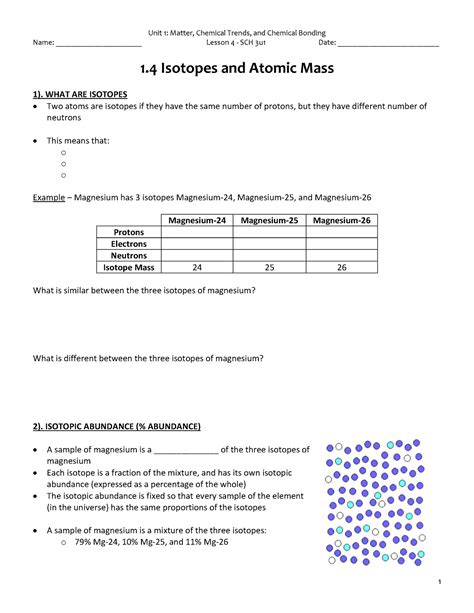 1 4 Atomic Mass Isotopes Babe Unit 1 Matter Chemical Trends And Chemical Bonding
