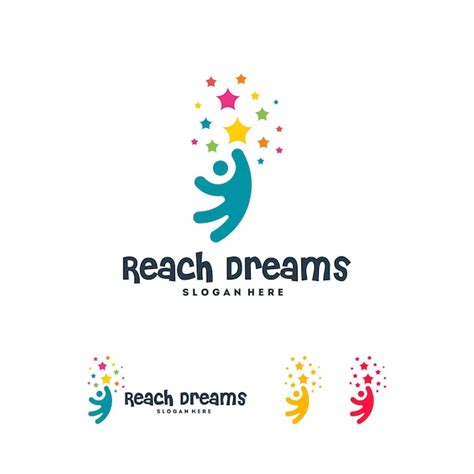 추상적 인 원형 어린이 꿈 로고 아동 교육 로고 템플릿 도달 별 기호 프리미엄 벡터