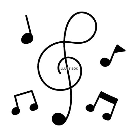 無料イラスト ト音記号と音符・白黒手描き