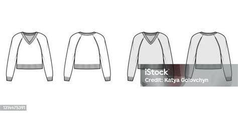 V넥 스웨터 크롭 테크니컬 패션 일러스트와 롱 라글란 슬리브 릴렉스 핏 허리 길이 니트 리브 트리밍 0명에 대한 스톡 벡터 아트 및 기타 이미지 Istock