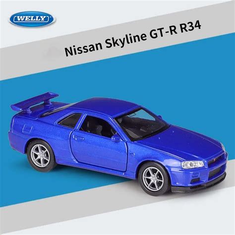 WELLY 1 36 ölçekli Nissan GTR34 spor araba Diecast alaşım araba modeli