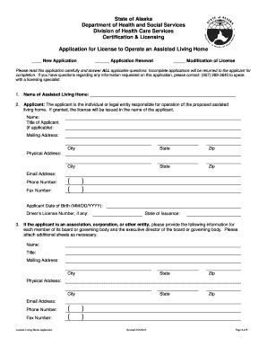 Assisted Living Licensing Alaska Fill Online Printable Fillable