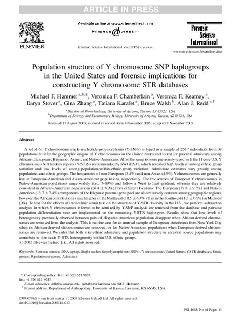 Pdf Population Structure Of Y Chromosome Snp Haplogroups In The United States And Forensic