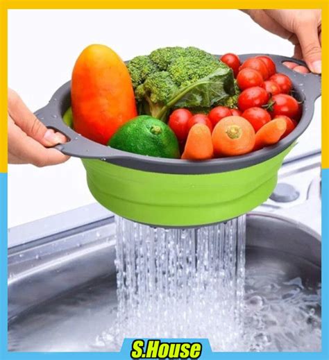 Foldable Strainer Basket Colander Silicone Bakul Penapis Air Basuh