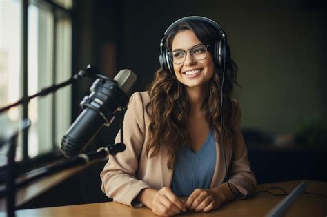Premium Ai Image A Businesswoman Podcast Spotlight Generative Ai