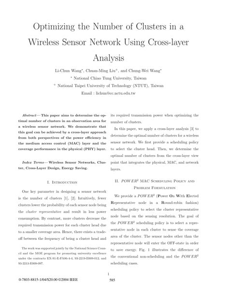 pdf optimizing the number of clusters in a wireless sensor network