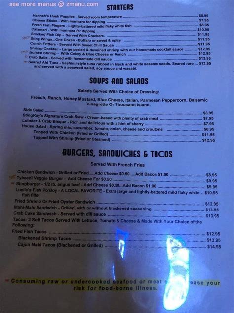 Online Menu Of Stingrays Seafood Restaurant Tybee Island Georgia 31328 Zmenu