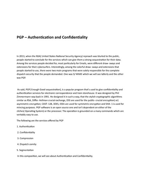Pgp Authentication And Confidentiality Among The Services People