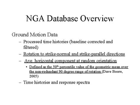 Overview Of Nga Database Model Development To Date
