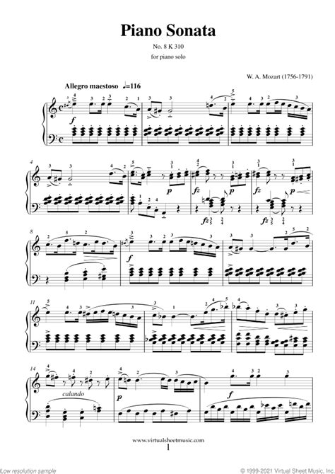 Mozart Piano Sonata In A Minor No 8 K310 Sheet Music Pdf