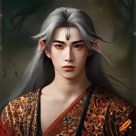 Gustav Klimt Inspired Poster Of A Handsome Young Male Elven Asian