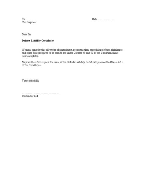 Defects Liability Certificate Pdf
