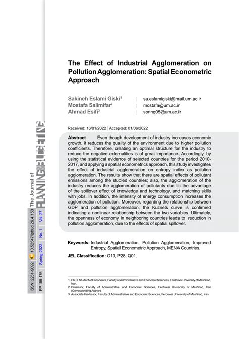 Pdf The Effect Of Industrial Agglomeration On Pollution Agglomeration Spatial Econometric