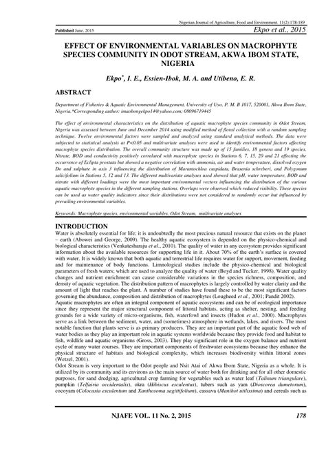 Pdf Effect Of Environmental Variables On Macrophyte Species Community In Odot Stream Akwa