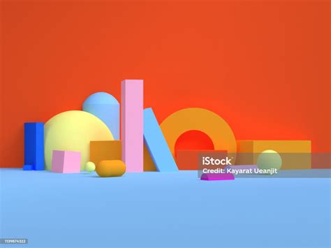 미니 멀 기하학적 추상적인 배경 파스텔 색상 3d 렌더링 트렌드 포스터 일러스트 3차원 형태에 대한 스톡 사진 및 기타 이미지