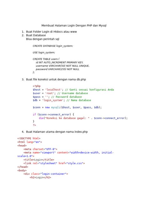 Membuat Halaman Login Dengan Php Dan Mysql Pdf Pengguna Komputasi Manajemen Teknologi